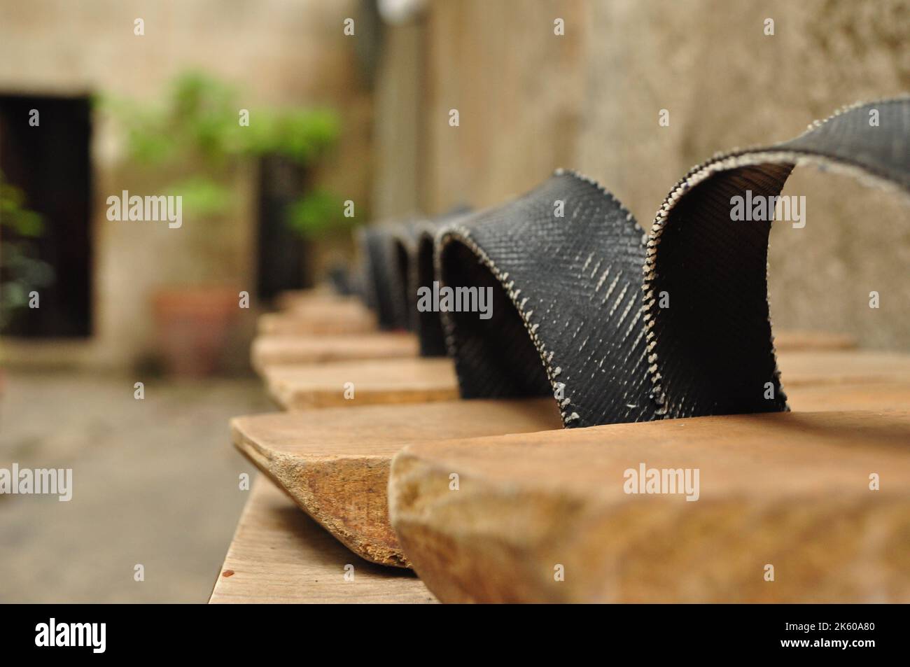 Wooden slippers or clogs used for ablution in a Turkish bath or mosque ...