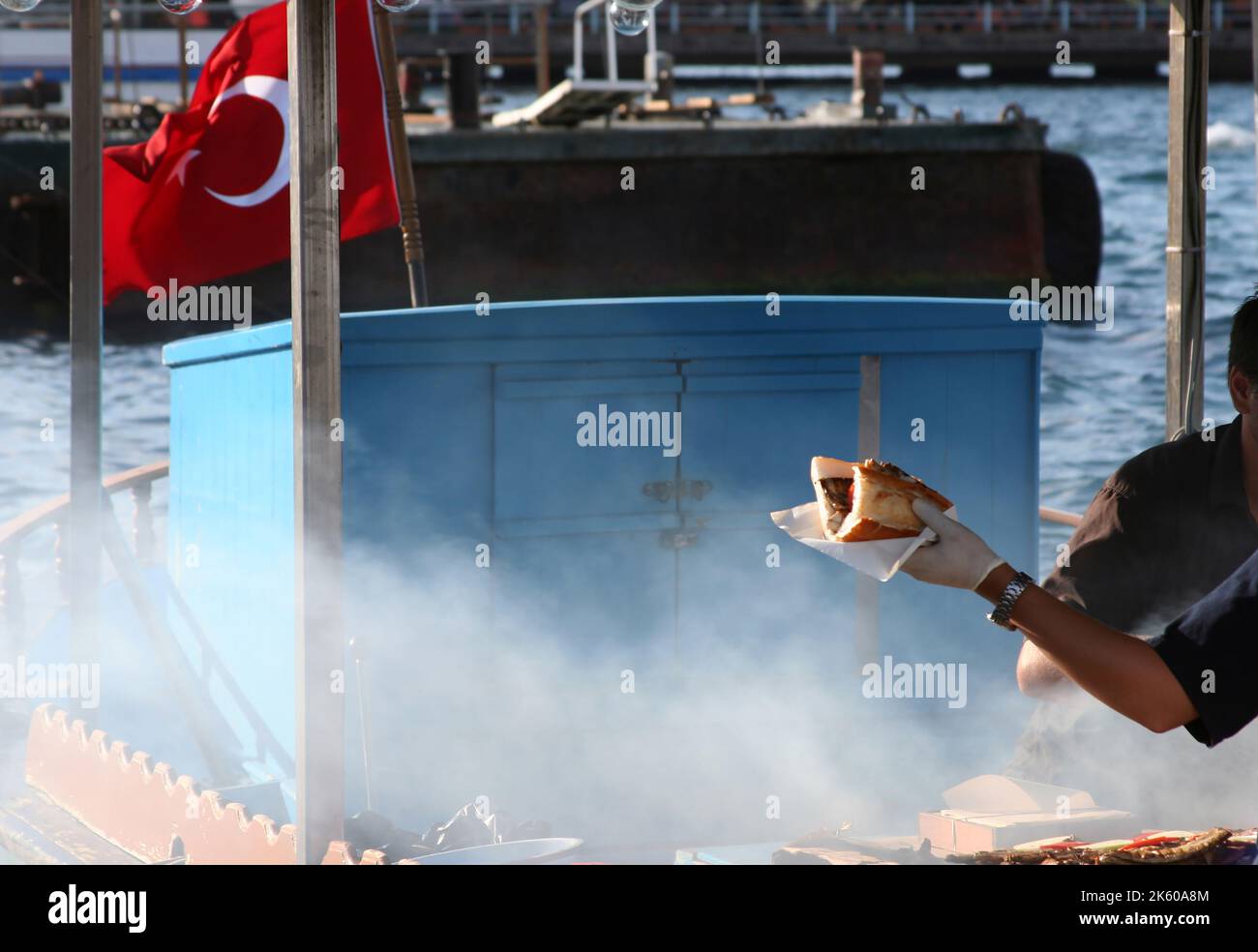 Eminonu, Istanbul, Turkey. Fish and bread in the boat Stock Photo - Alamy