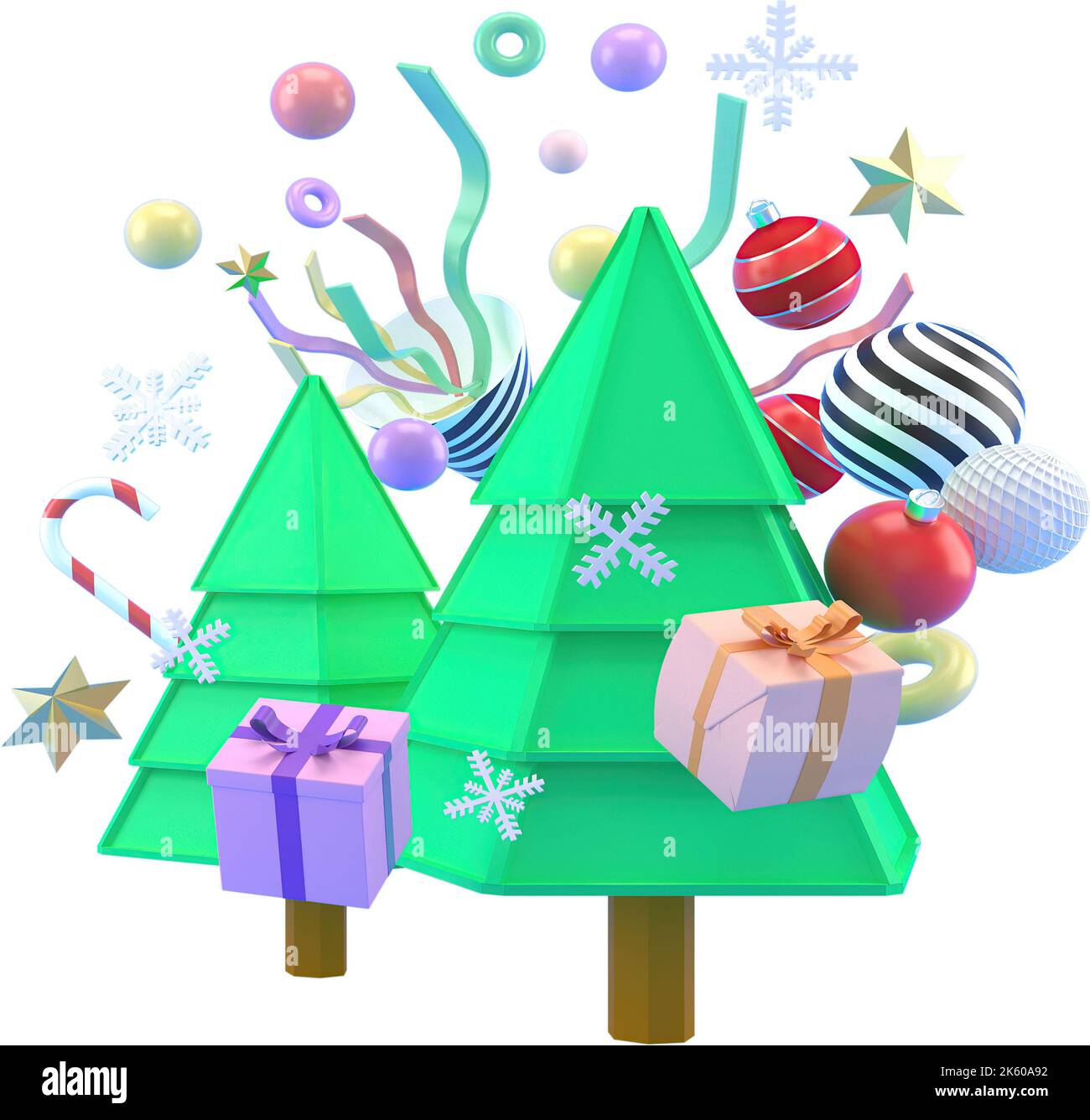 3d Rendering Christmas background with decorative trees and gift boxes ...