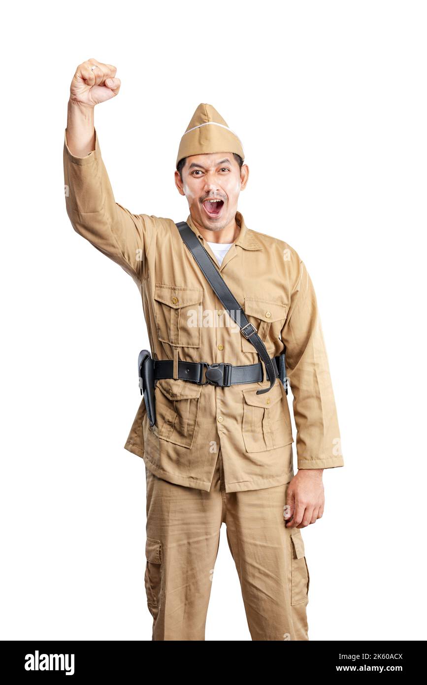 Indonesian freedom fighters standing isolated over white background ...