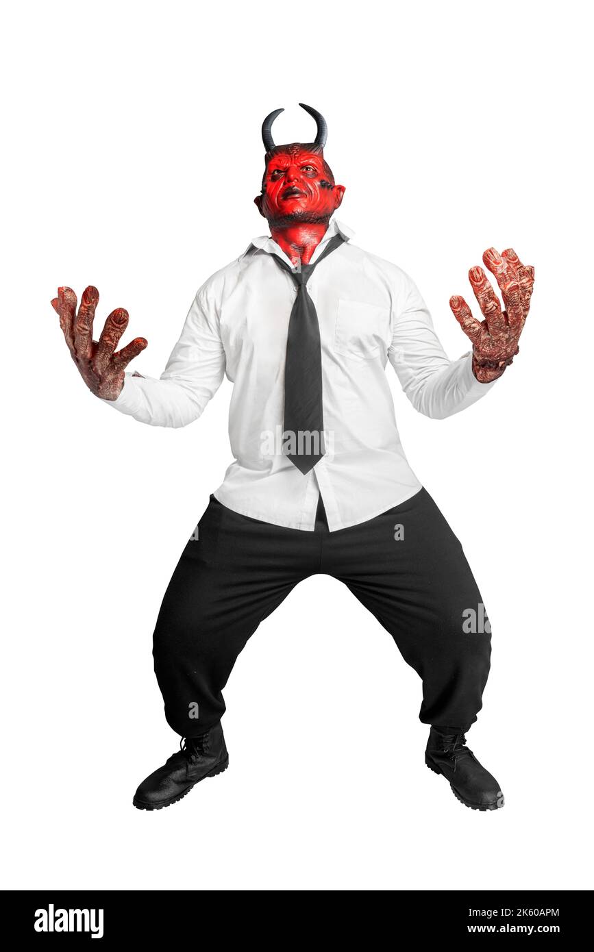 Devilman standing isolated over white background. Halloween concept ...