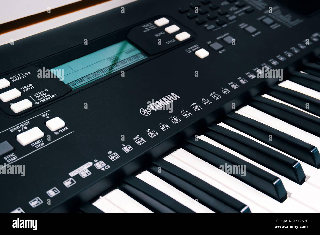 Modern Yamaha digital synthesizer close-up. Yamaha Corporation is the ...