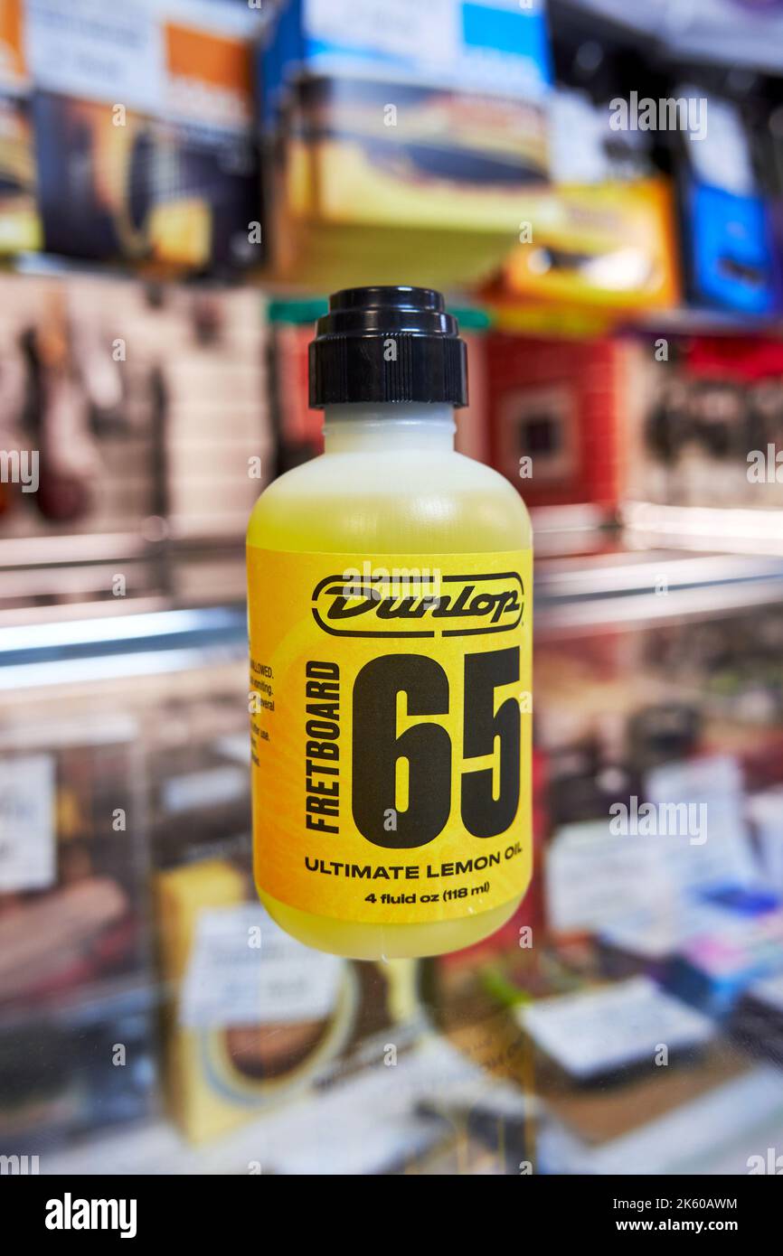 Dunlop guitar fretboard care product close up. Lemon oil for guitar ...