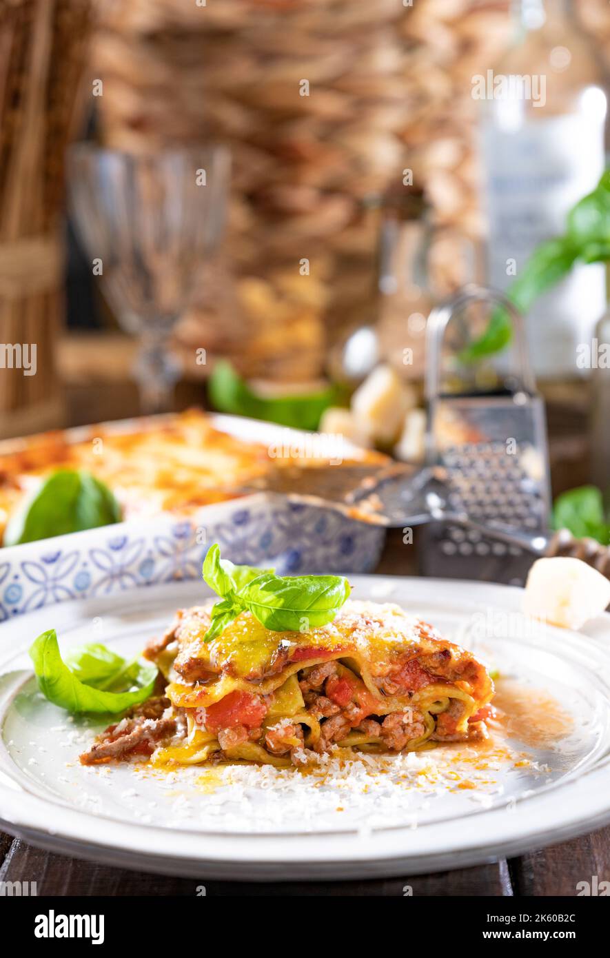 Lasagna with pesto.Italian lunch,homemade green lasagna with spinach in ...