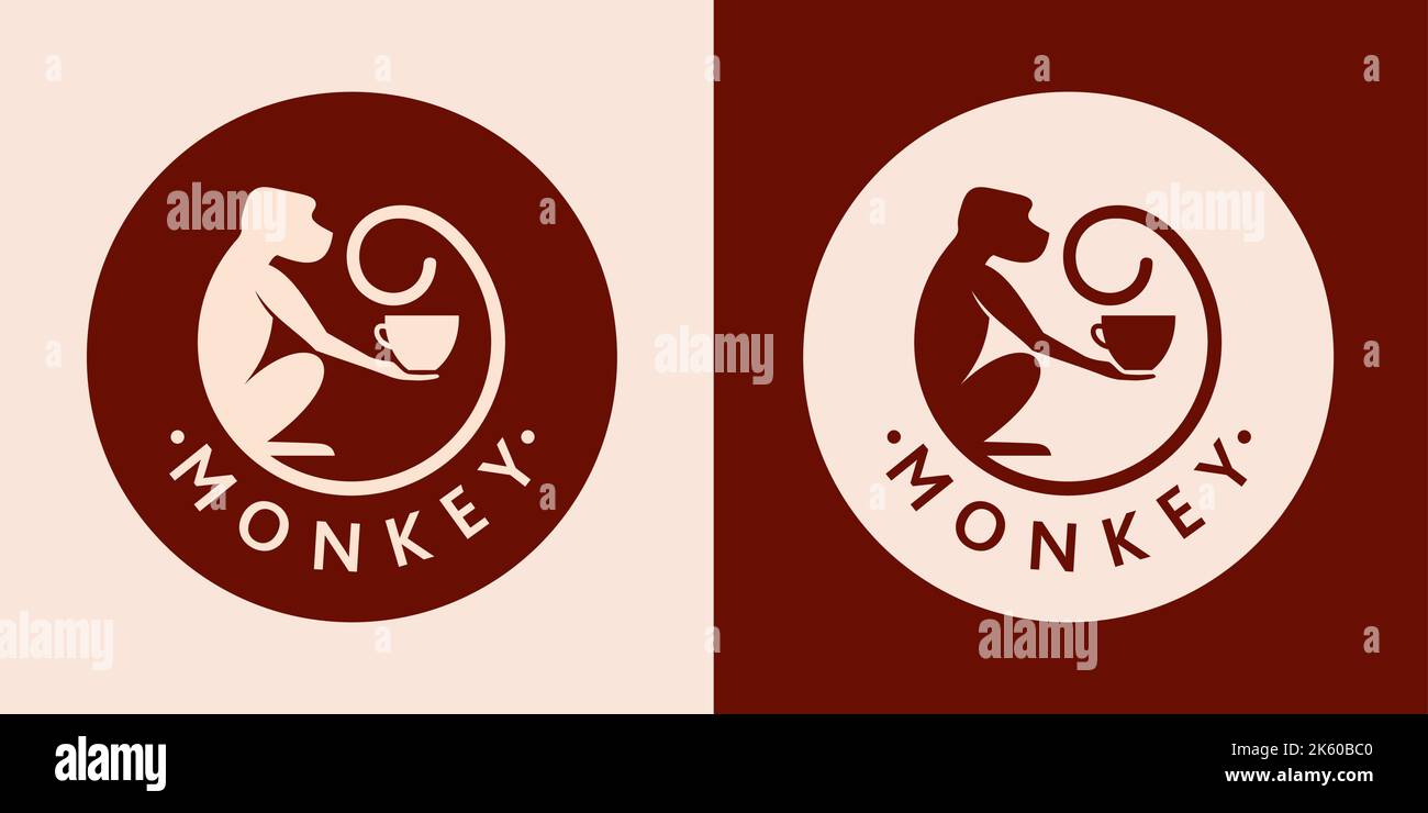 Monkey with a cup of coffee or tea. Logo or badge for coffee shops and ...