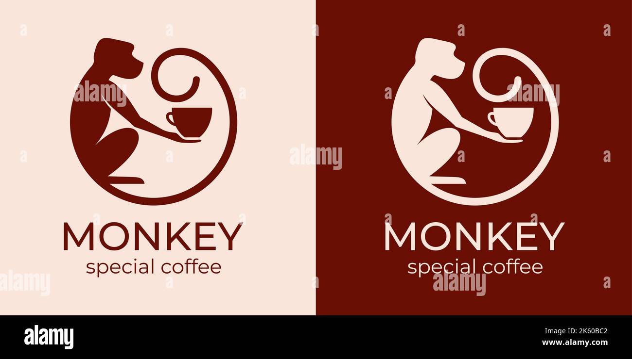 Monkey with a cup of coffee or tea. Logo or badge for coffee shops and ...