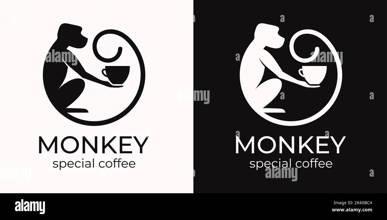 Monkey with a cup of coffee or tea. Logo or badge for coffee shops and ...