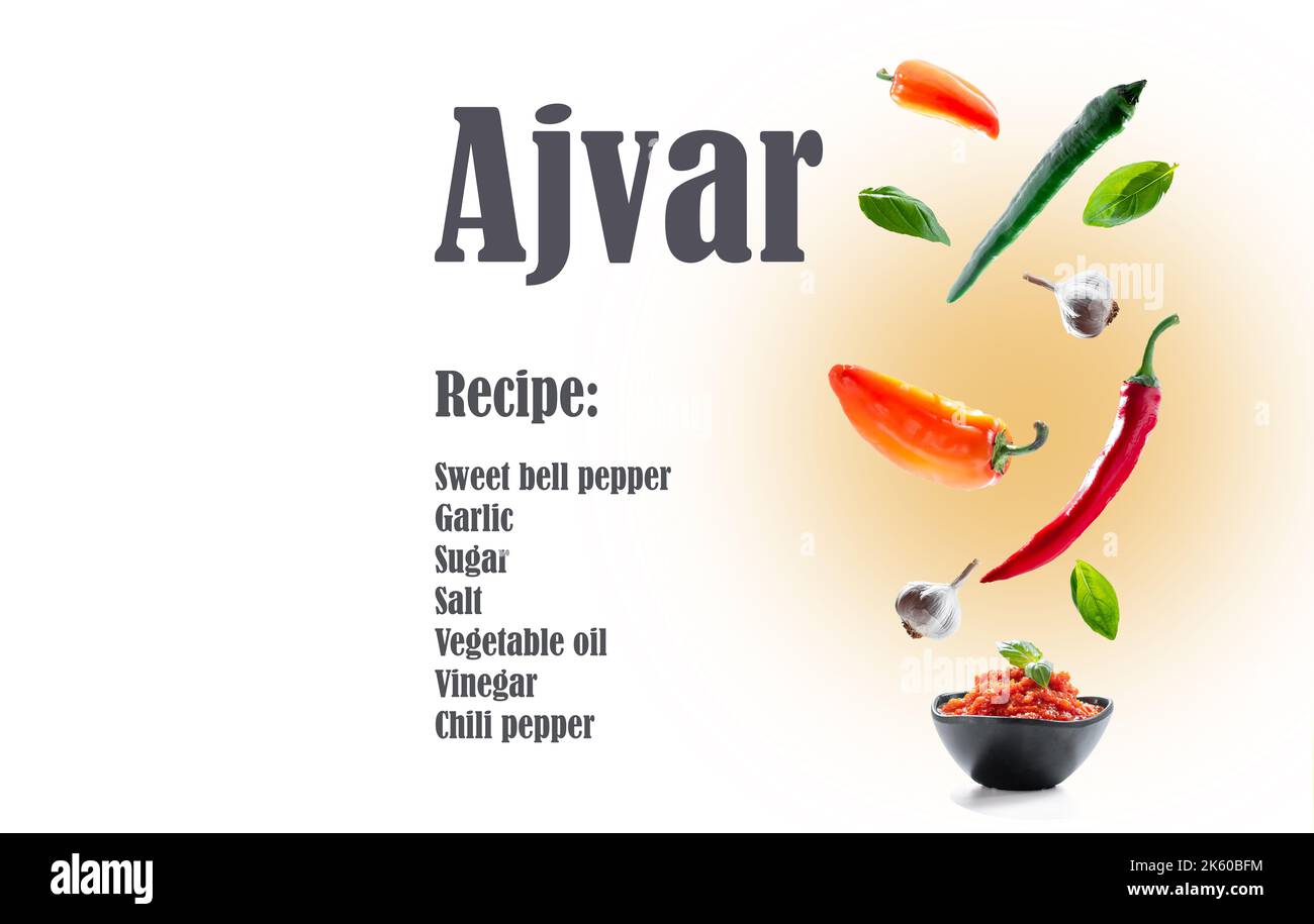 Ajvar recipe. Ingredients for cooking a traditional Balkan dish on a ...