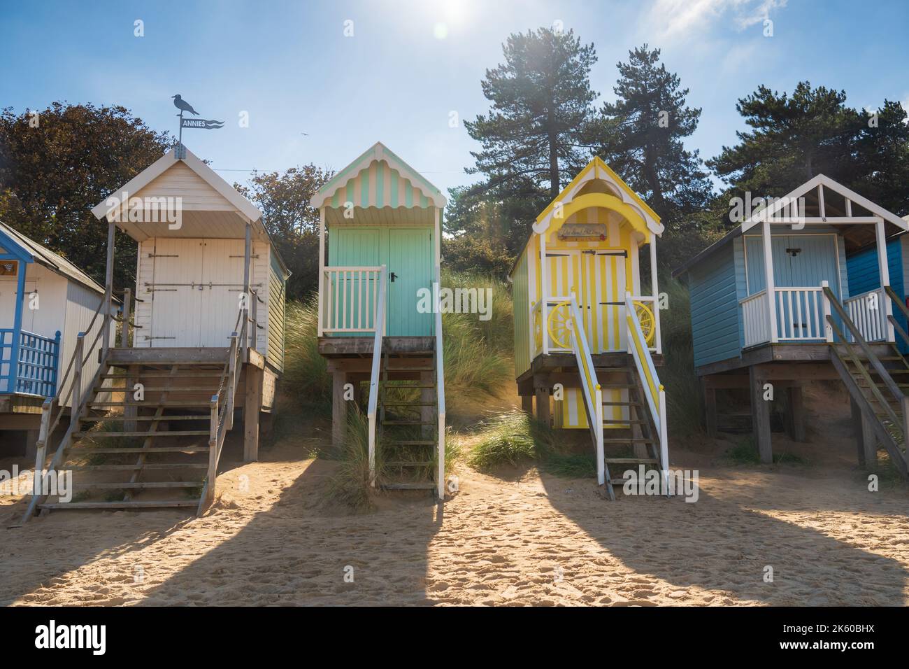Colourful wooden Beach Huts on the beach in Wells Next The Sea in North ...