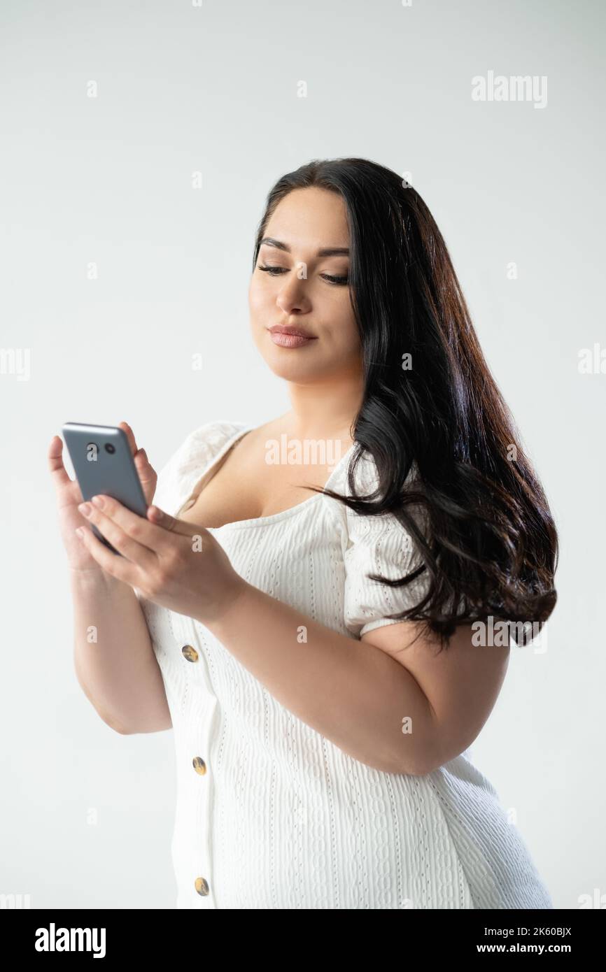 mobile application plus size woman digital Stock Photo - Alamy
