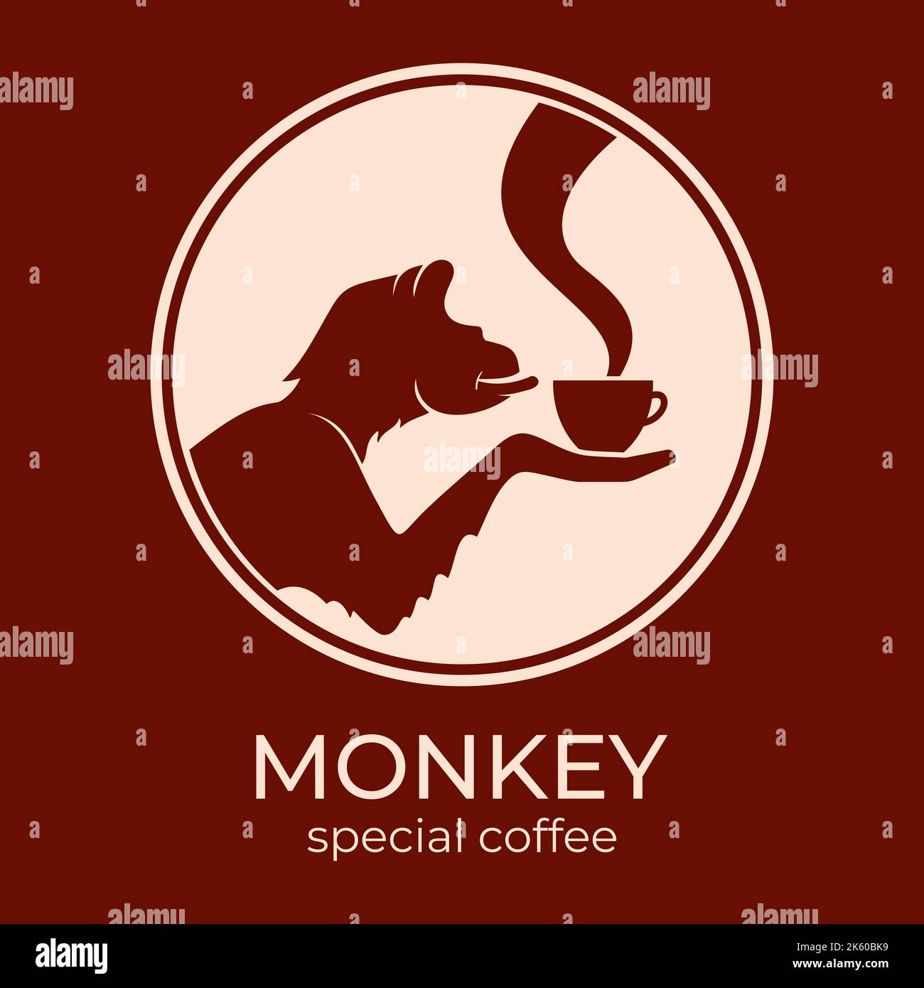 Monkey with a cup of coffee or tea. Logo or badge for coffee shops and ...