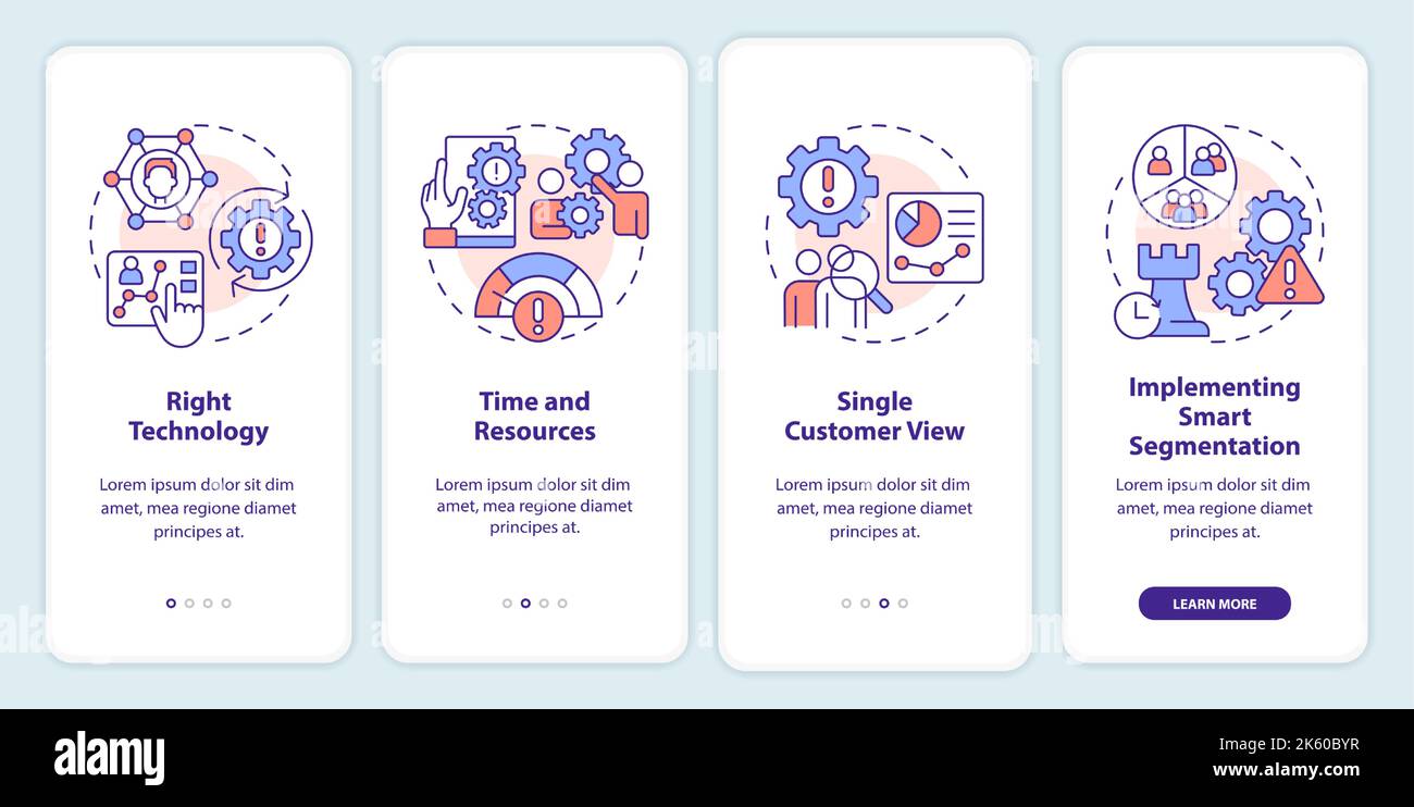 Challenges of personalized marketing onboarding mobile app screen Stock ...