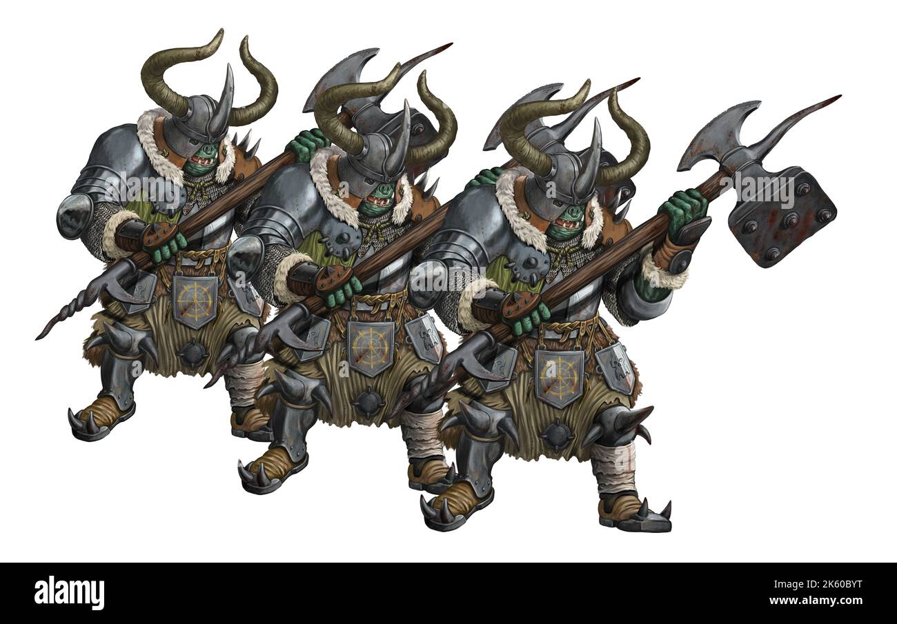 Army of Orcs. Fantasy orc illustration. Goblin with ax drawing Stock ...