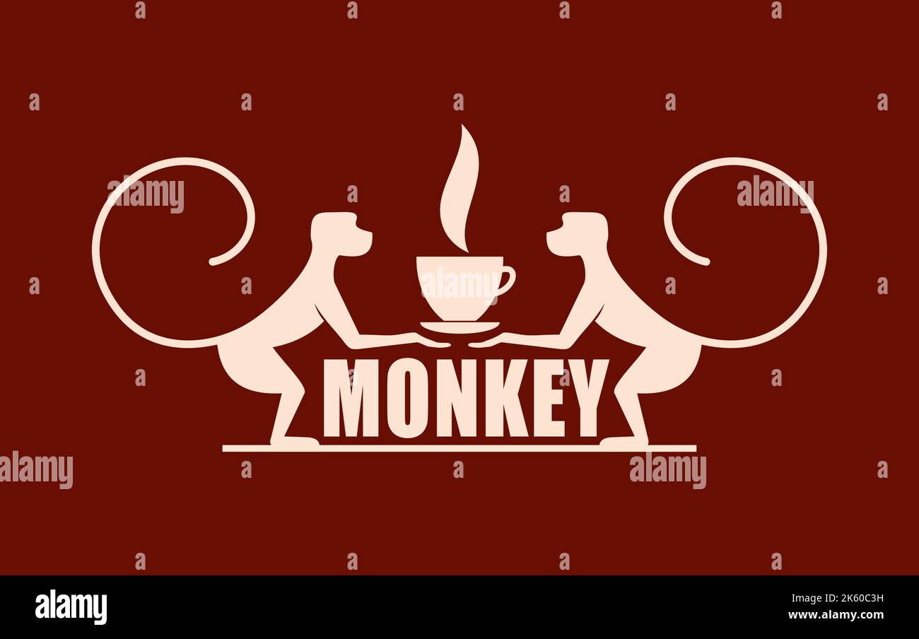 Monkey with a cup of coffee or tea. Logo or badge for coffee shops and ...