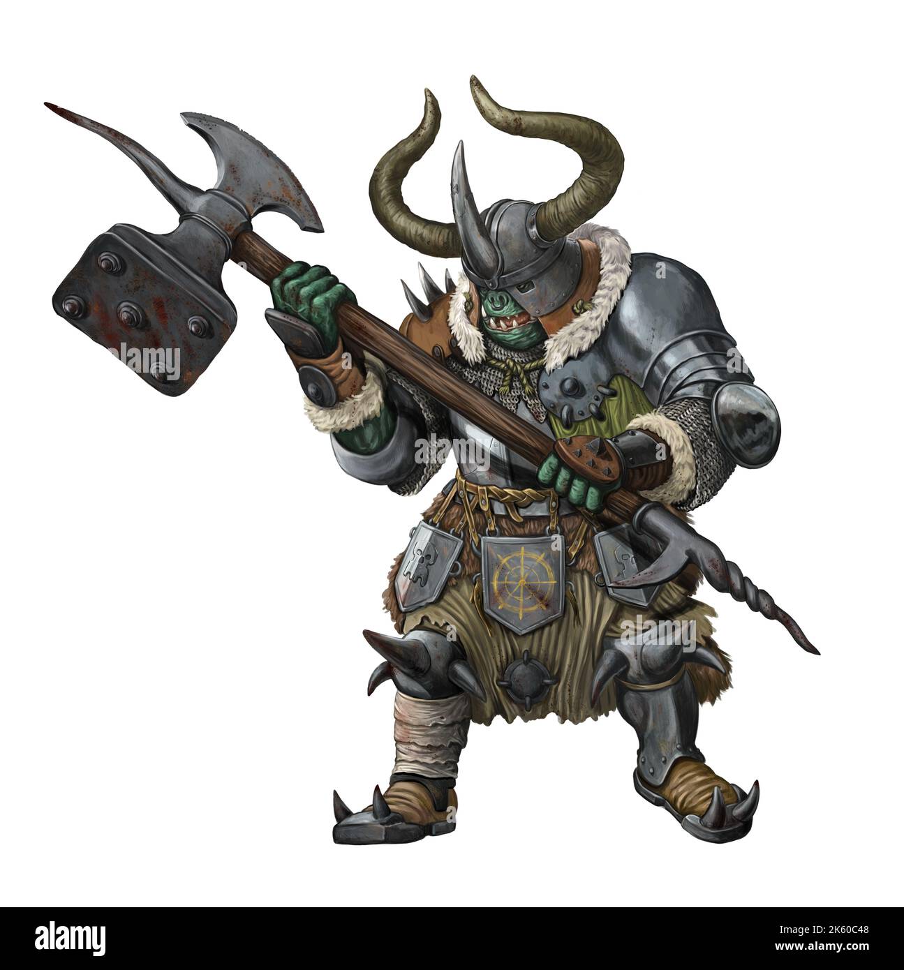 Fantasy creature - orc warrior attack. Fantasy illustration. Goblin ...