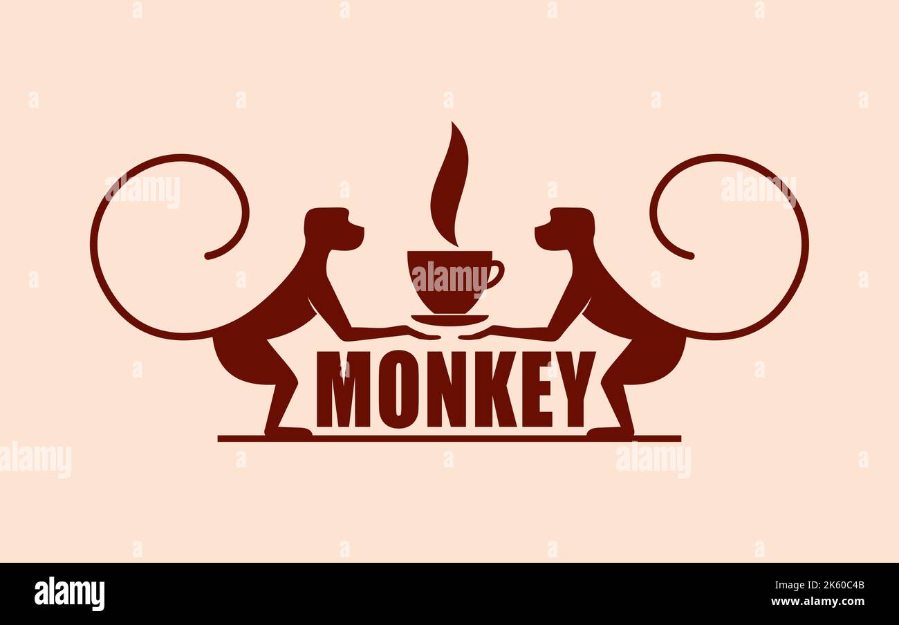 Monkey with a cup of coffee or tea. Logo or badge for coffee shops and ...