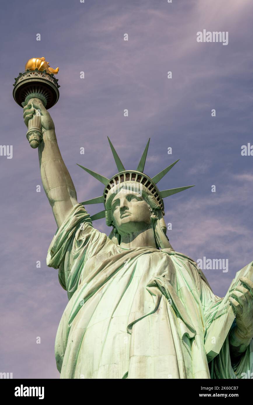 Statue of Liberty front view with torch and declaration of independence ...