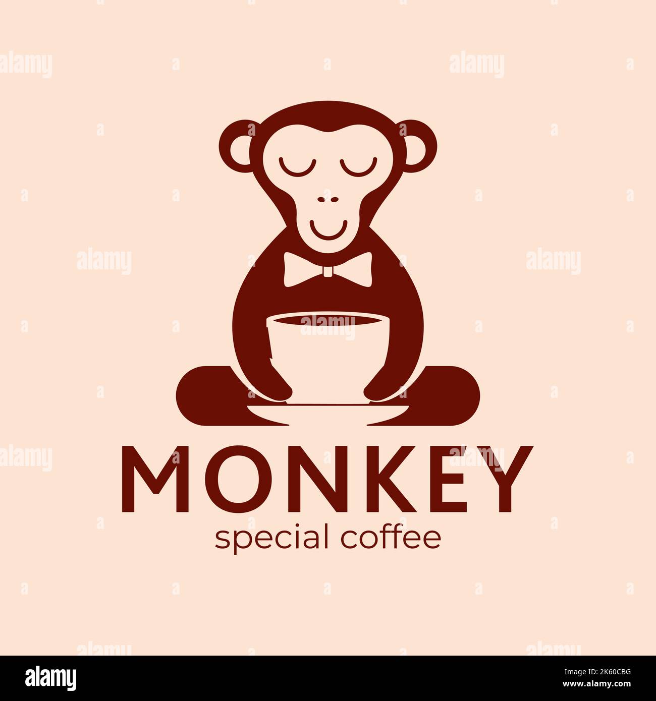 Monkey with a cup of coffee or tea. Logo or badge for coffee shops and ...