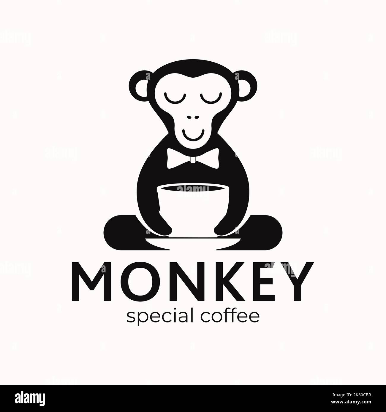 Monkey with a cup of coffee or tea. Logo or badge for coffee shops and ...