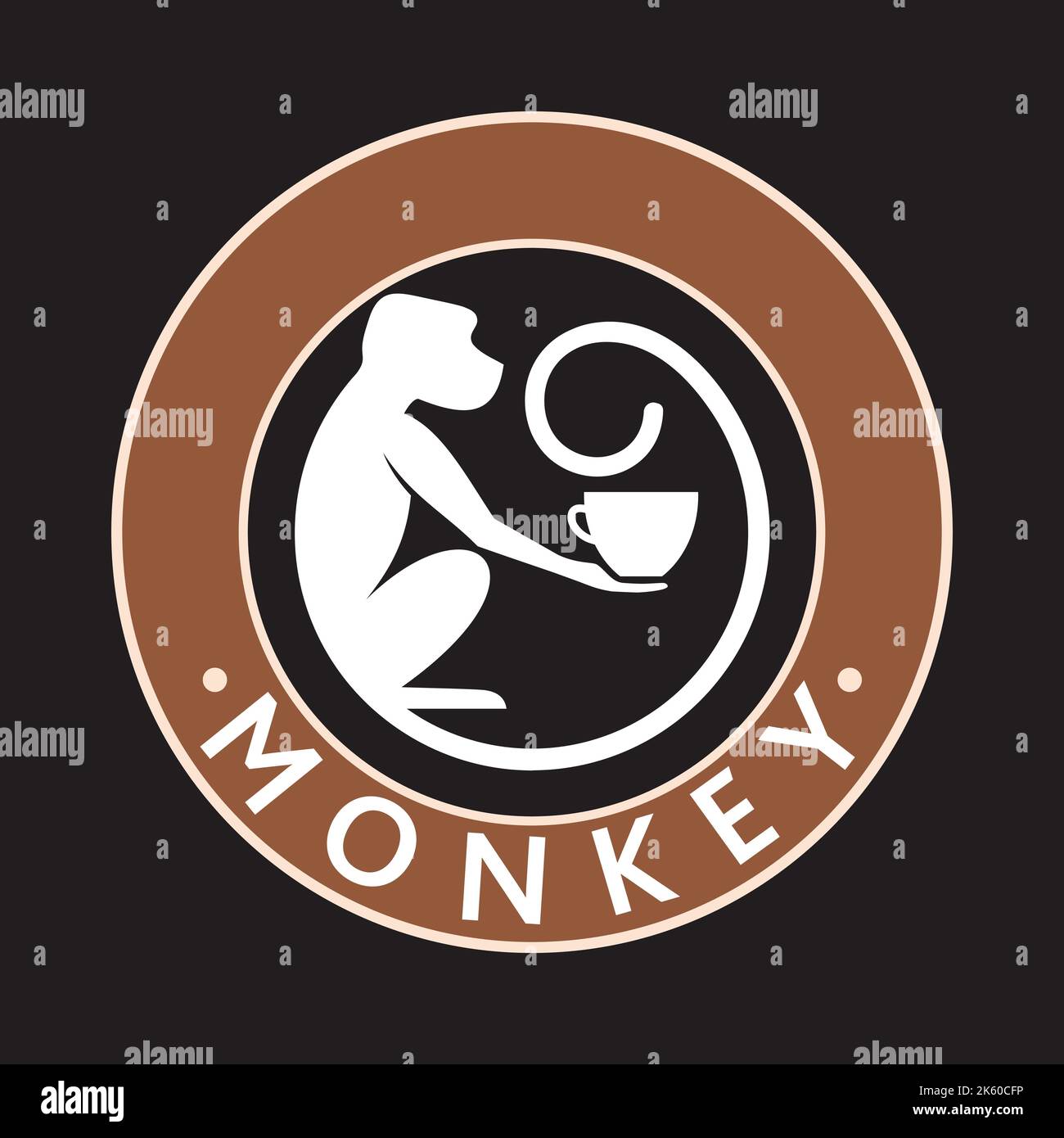 Monkey with a cup of coffee or tea. Logo or badge for coffee shops and ...