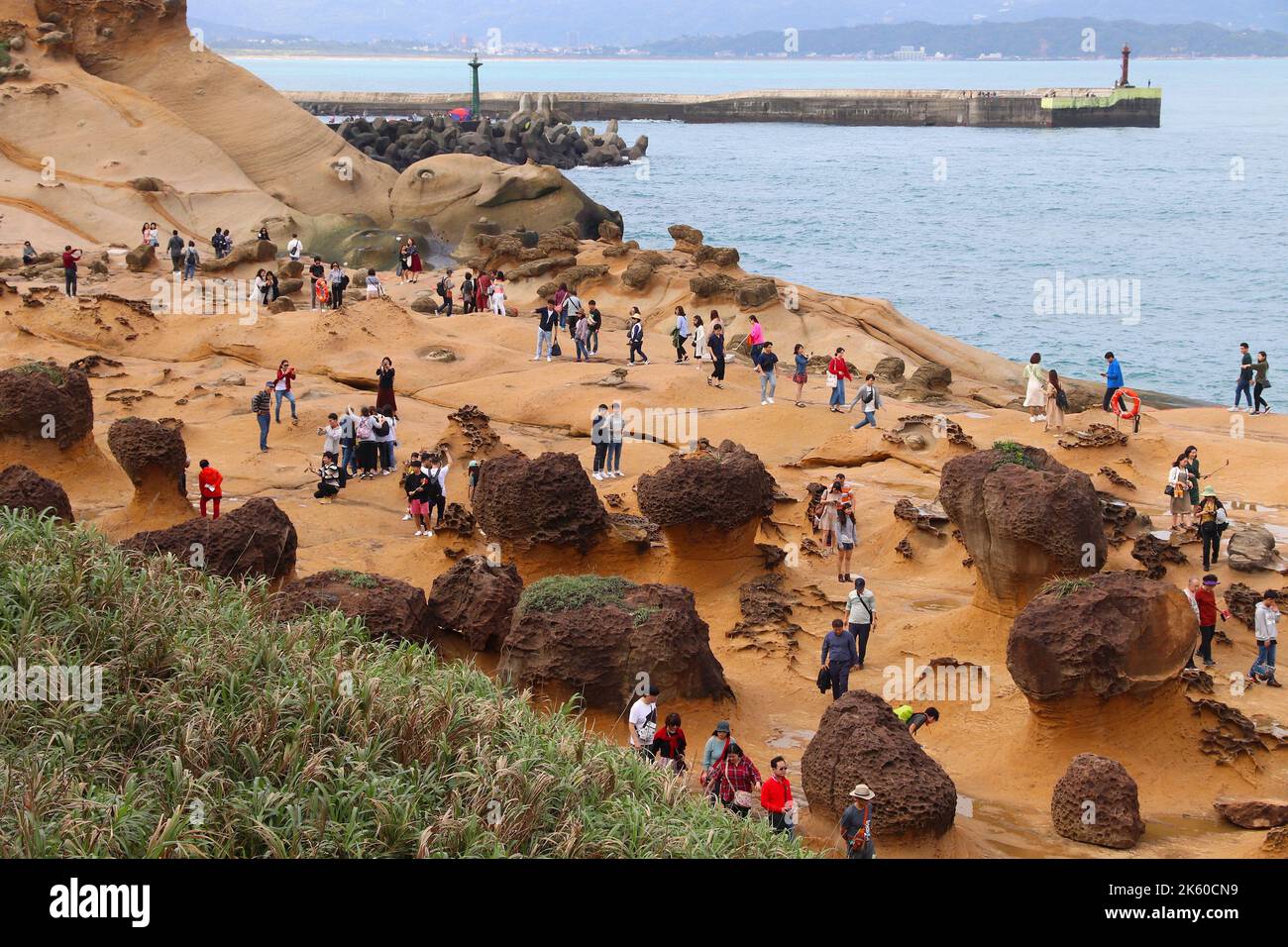 YEHLIU, TAIWAN - NOVEMBER 24, 2018: People visit Yehliu Geopark in ...