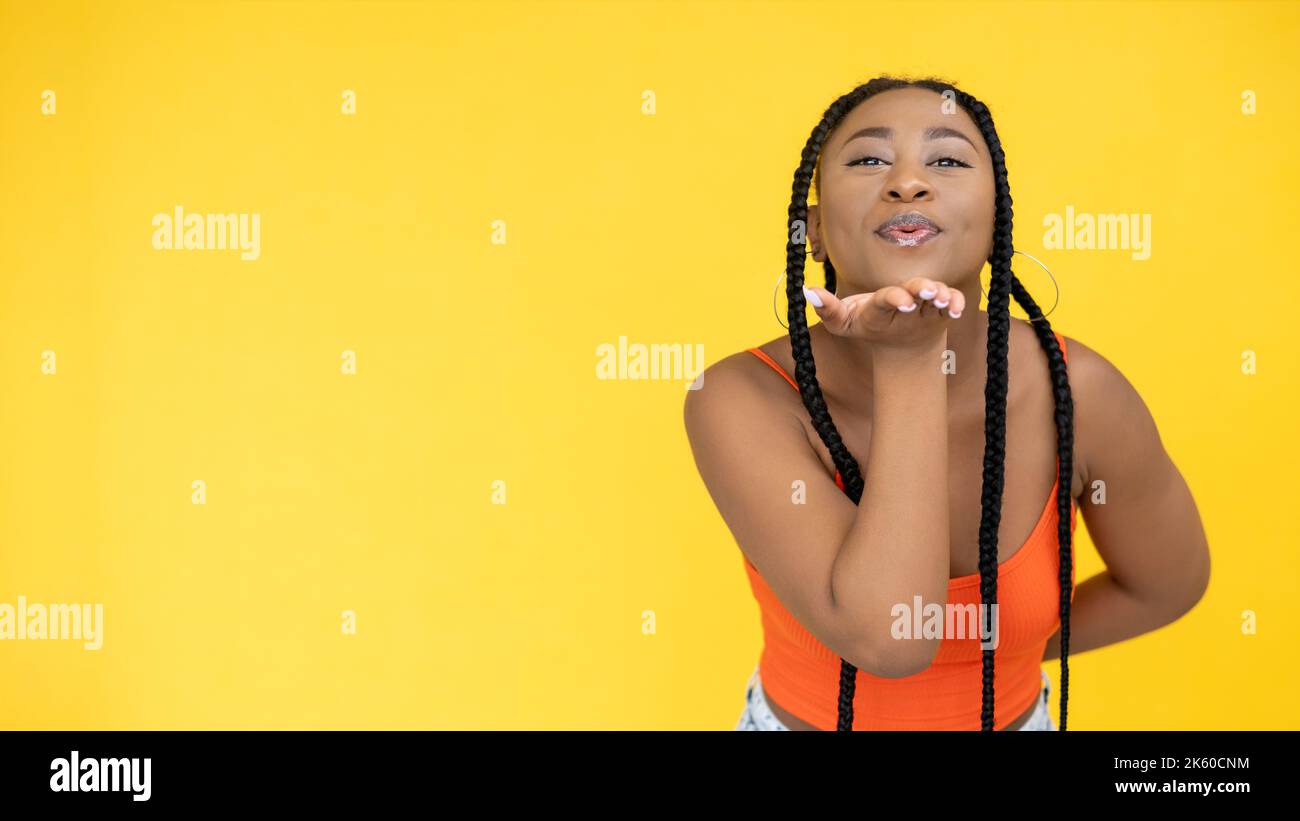 blow kiss sending love cute woman air smooch Stock Photo - Alamy