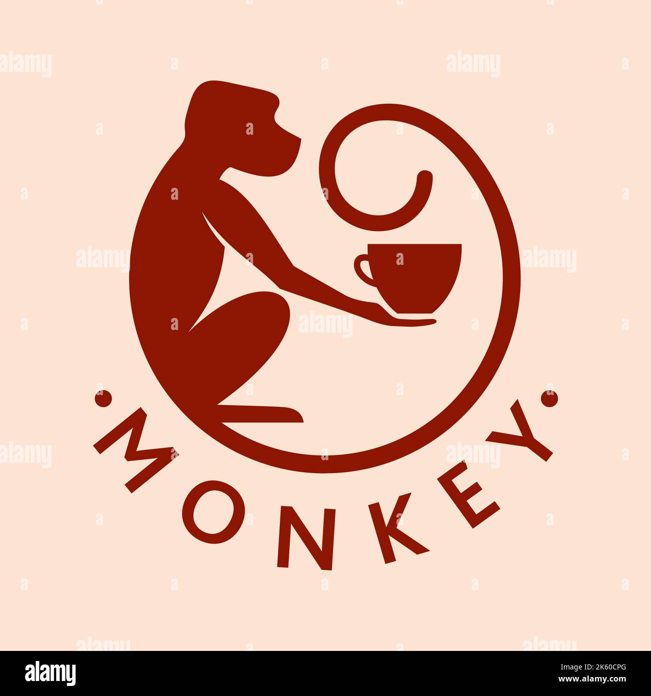Monkey with a cup of coffee or tea. Logo or badge for coffee shops and ...