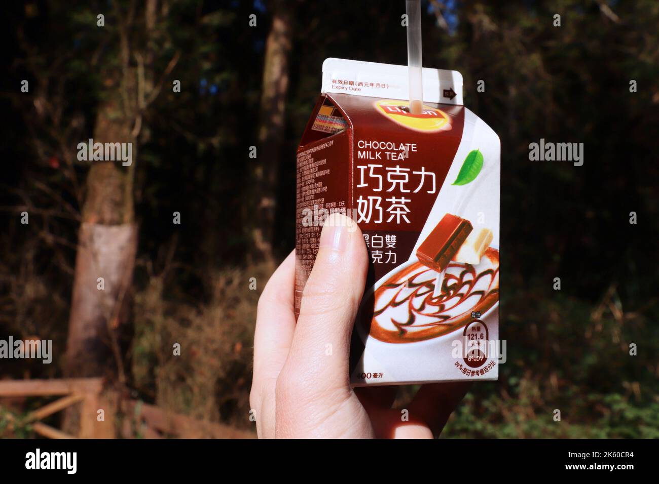 ALISHAN, TAIWAN - DECEMBER 1, 2018: Customer hand holding Lipton ...