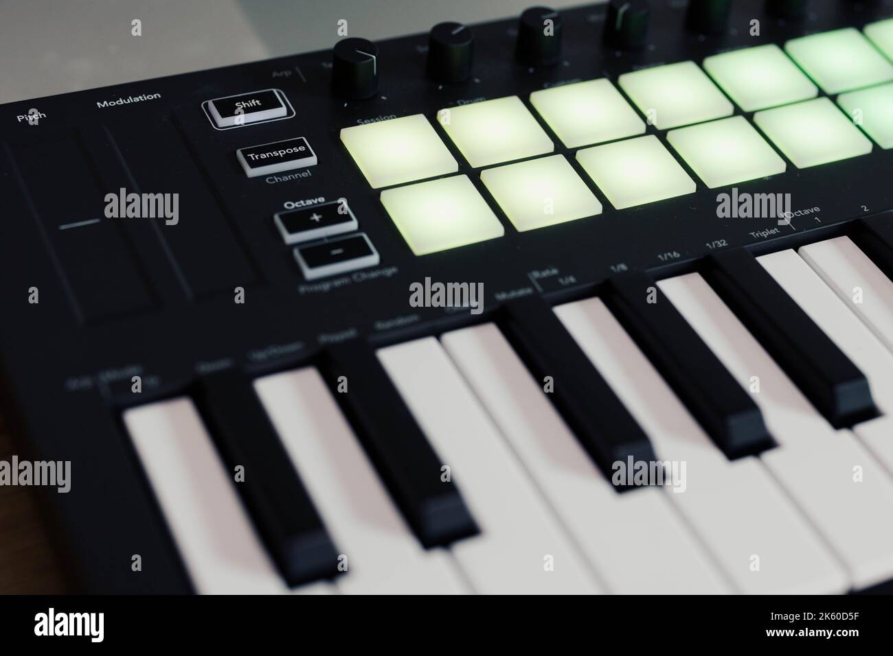 Midi Keyboard musician playing midi keyboard for arranging music on ...