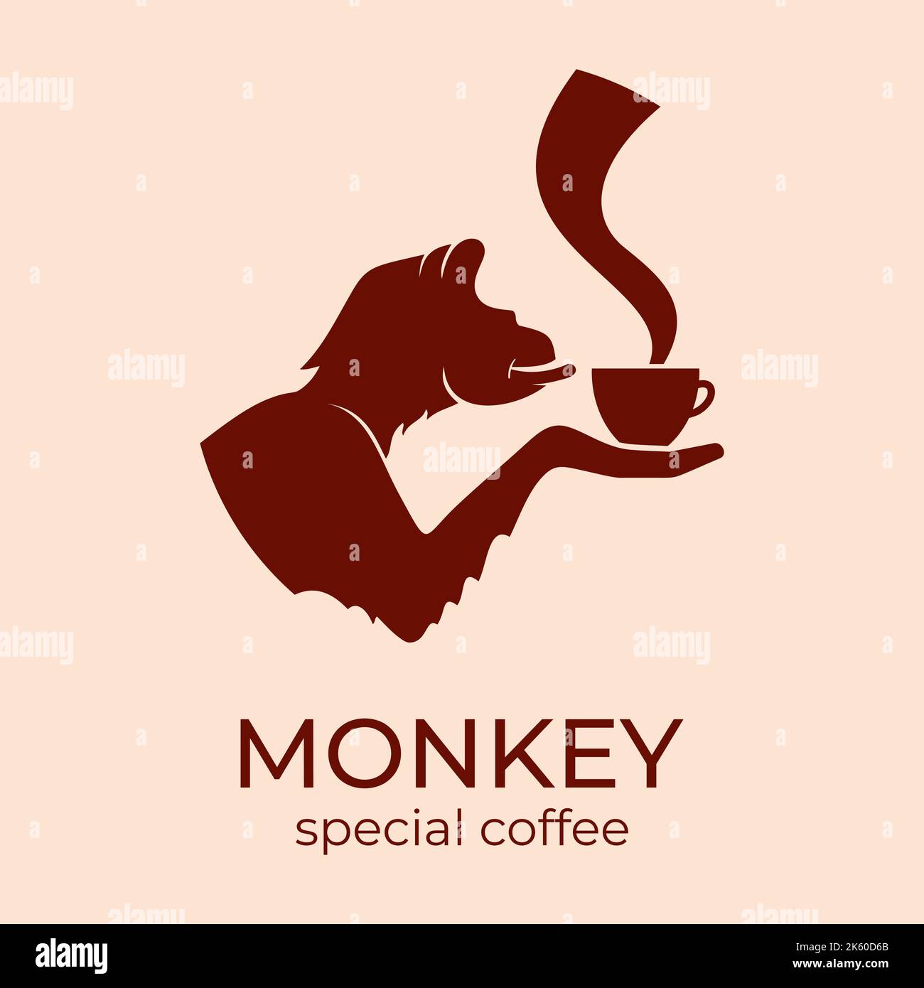 Monkey with a cup of coffee or tea. Logo or badge for coffee shops and ...