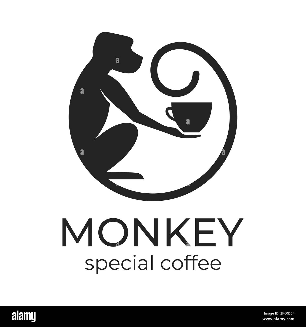 Monkey with a cup of coffee or tea. Logo or badge for coffee shops and ...
