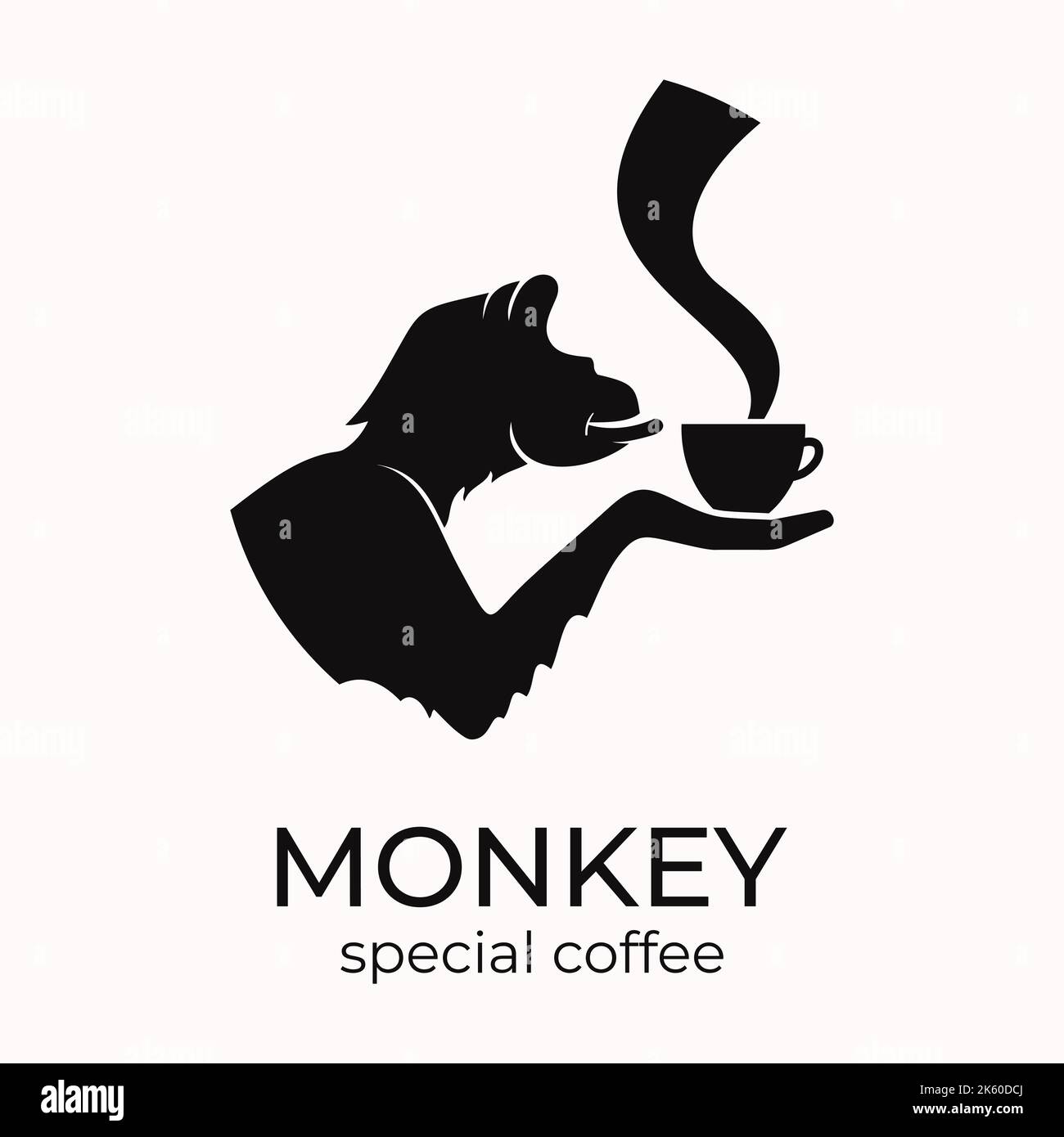 Monkey with a cup of coffee or tea. Logo or badge for coffee shops and ...