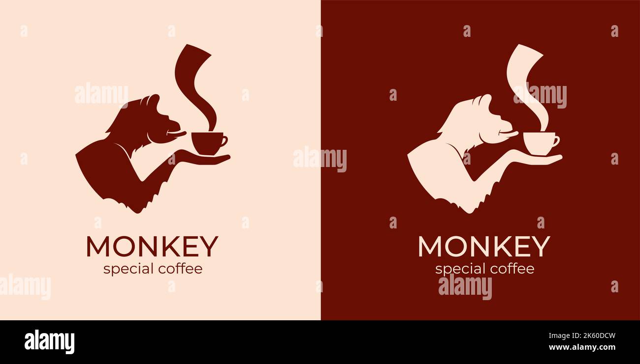 Monkey with a cup of coffee or tea. Logo or badge for coffee shops and ...