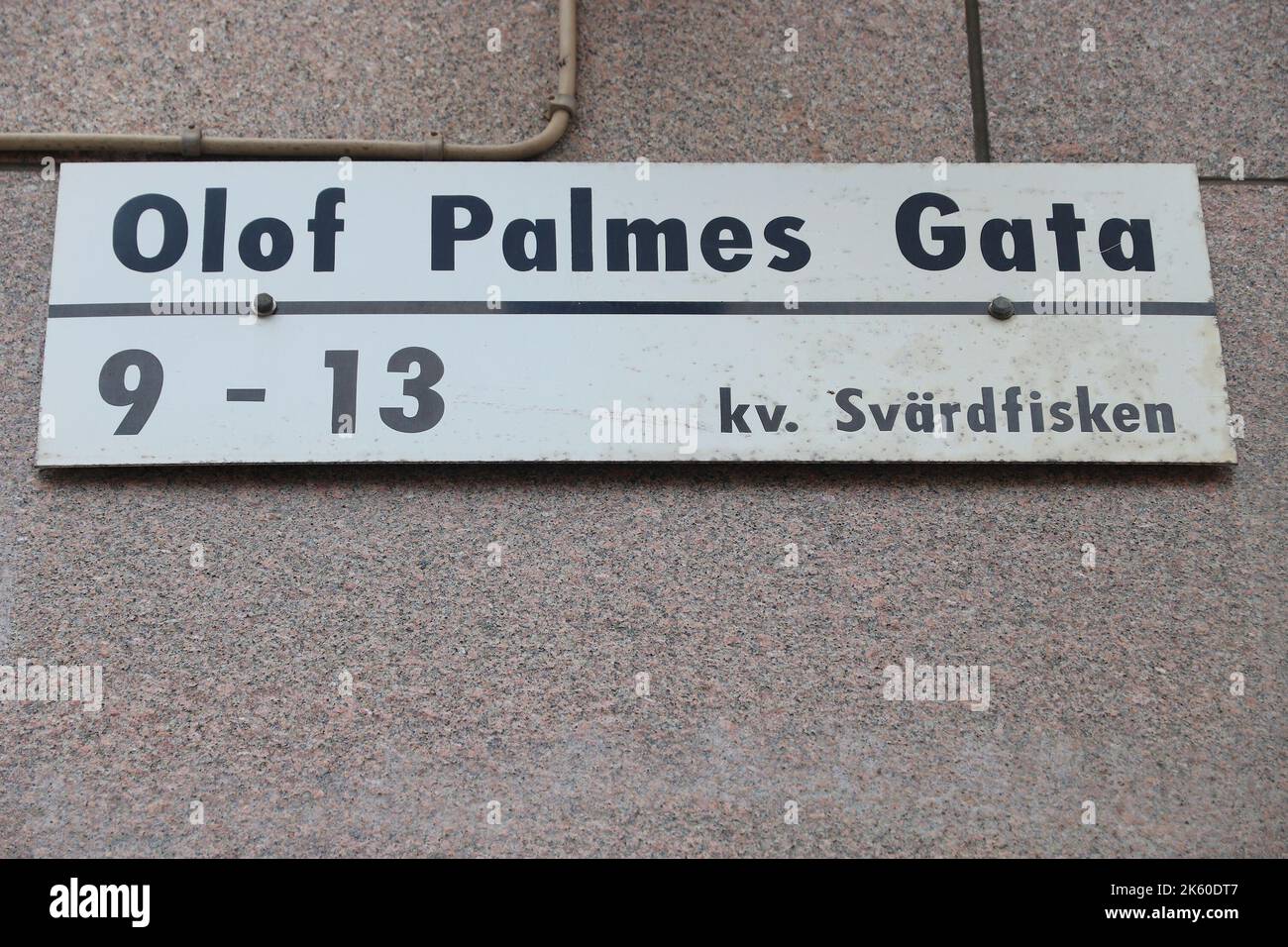 Stockholm city landmarks in Sweden. Olof Palmes Gata street name sign ...