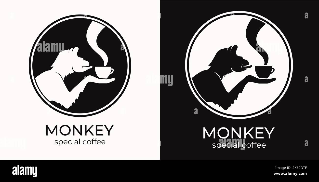 Monkey with a cup of coffee or tea. Logo or badge for coffee shops and ...