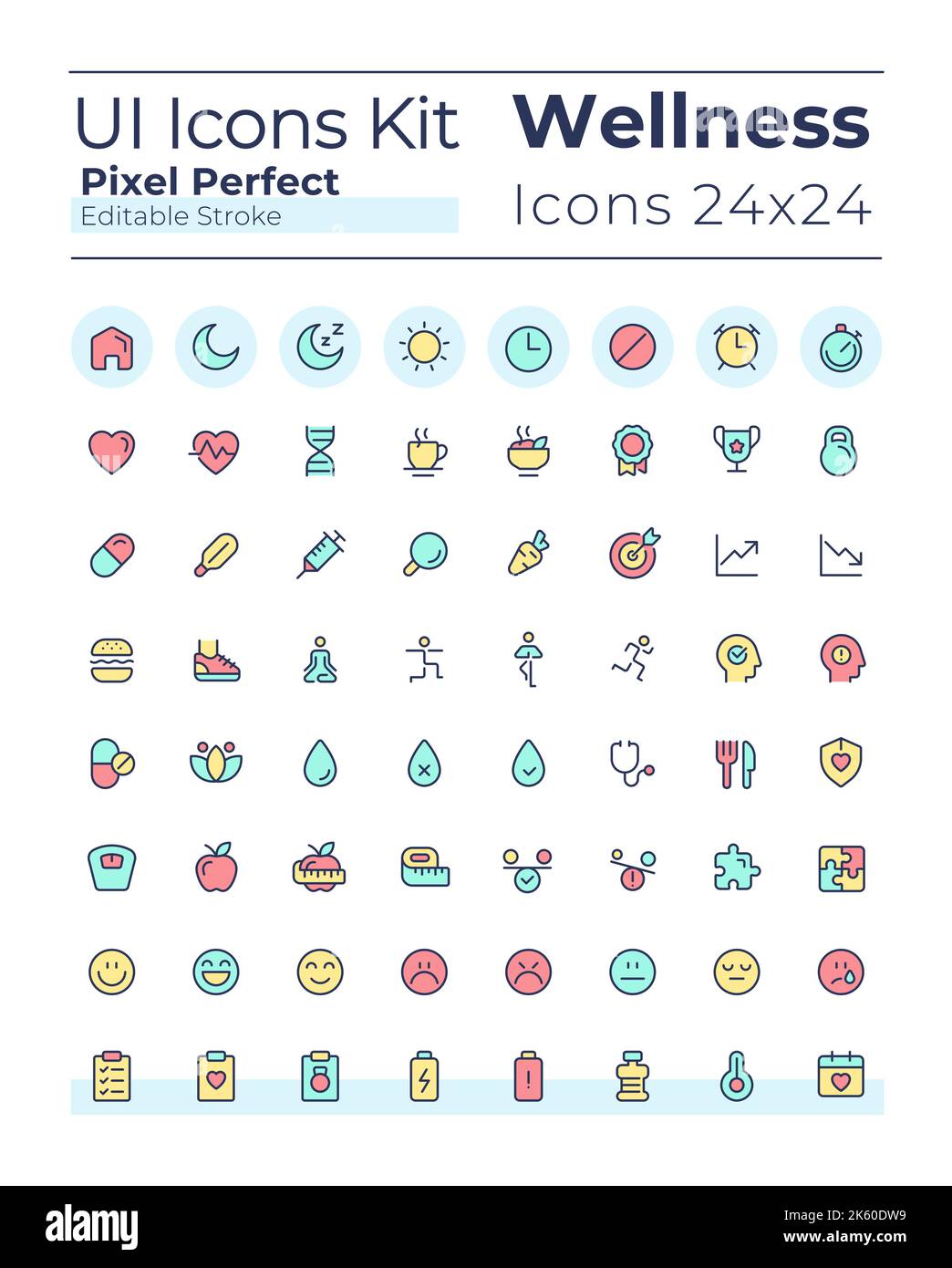 Health and wellness pixel perfect RGB color ui icons set Stock Vector ...