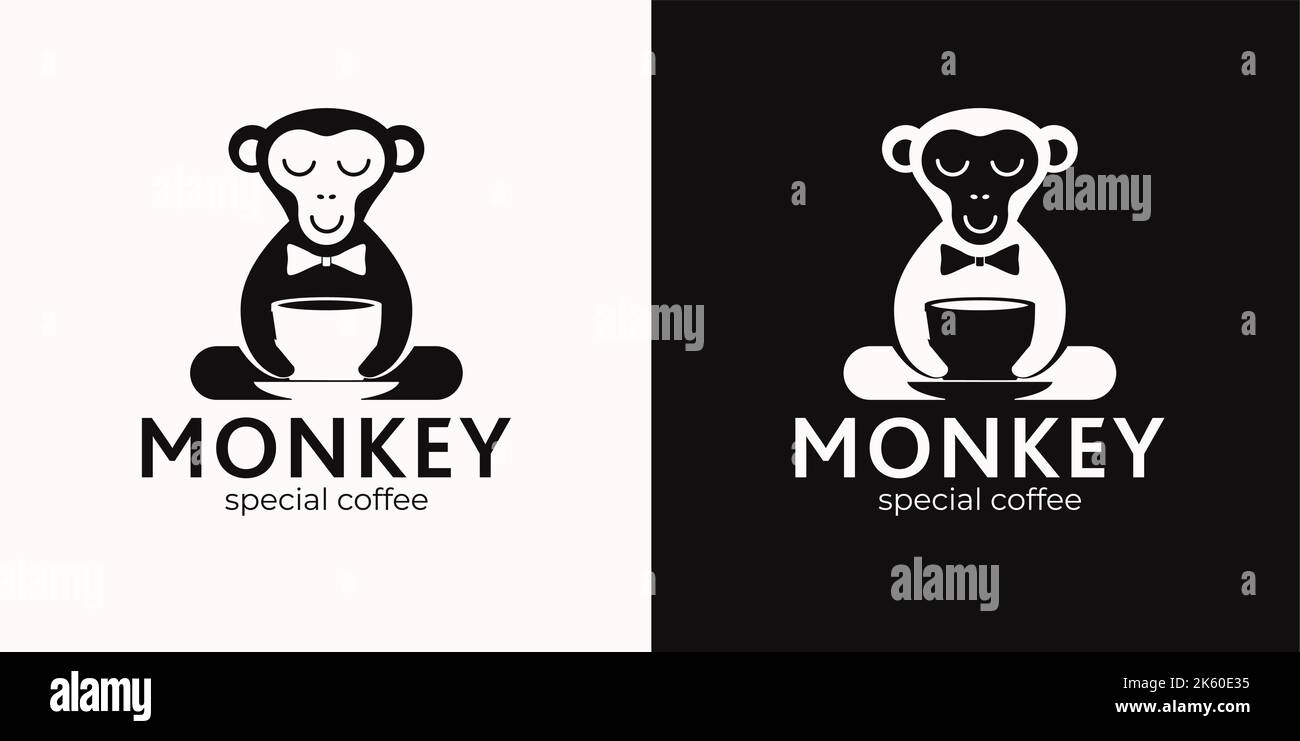 Monkey with a cup of coffee or tea. Logo or badge for coffee shops and ...