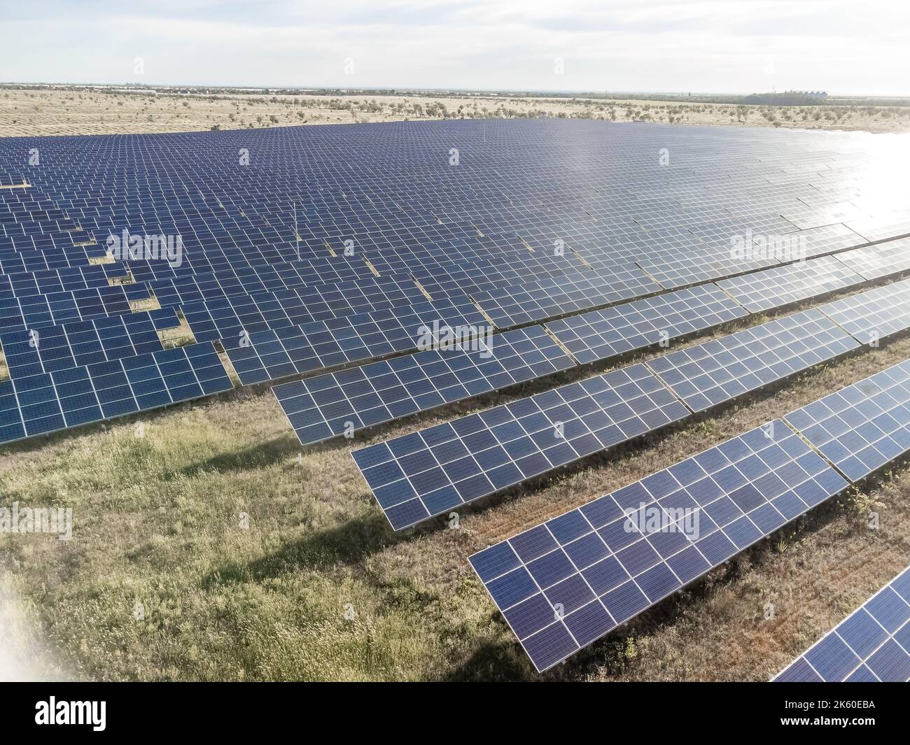 Aerial top view of a solar panels power plant. Photovoltaic solar ...
