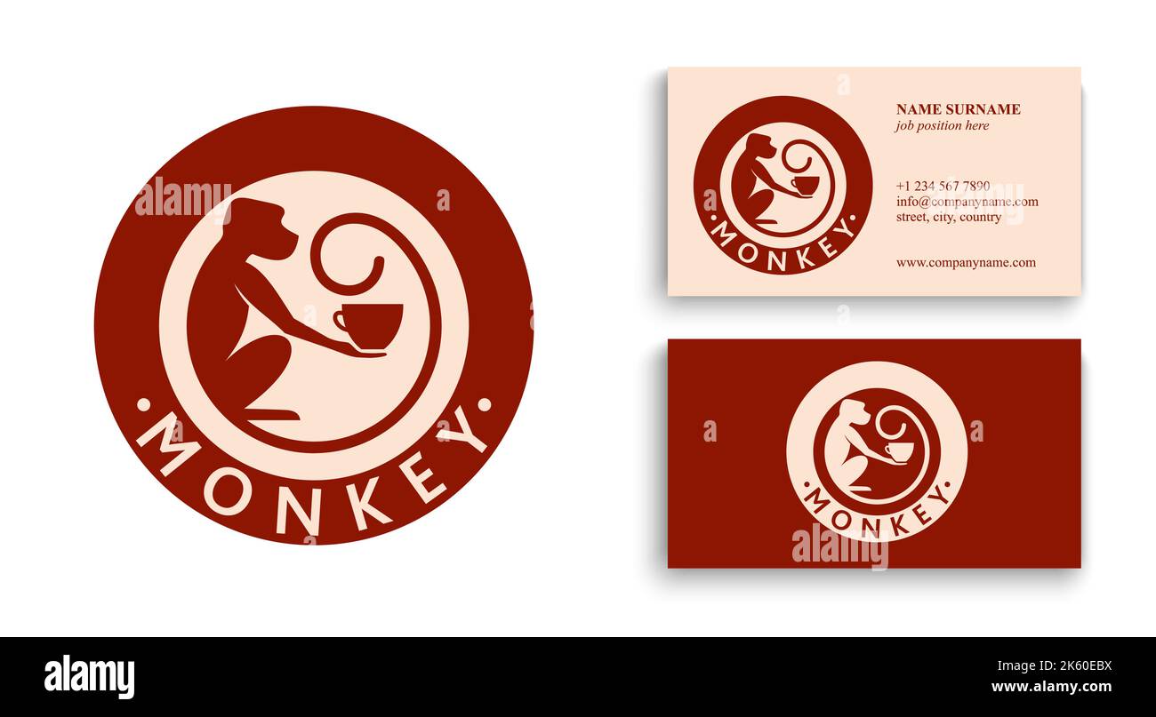 Monkey with a cup of coffee or tea. Logo or badge for coffee shops and ...