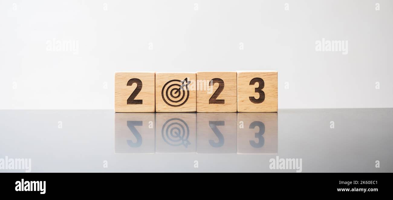 2023 block with dartboard sign. Business Goal, Target, Resolution ...