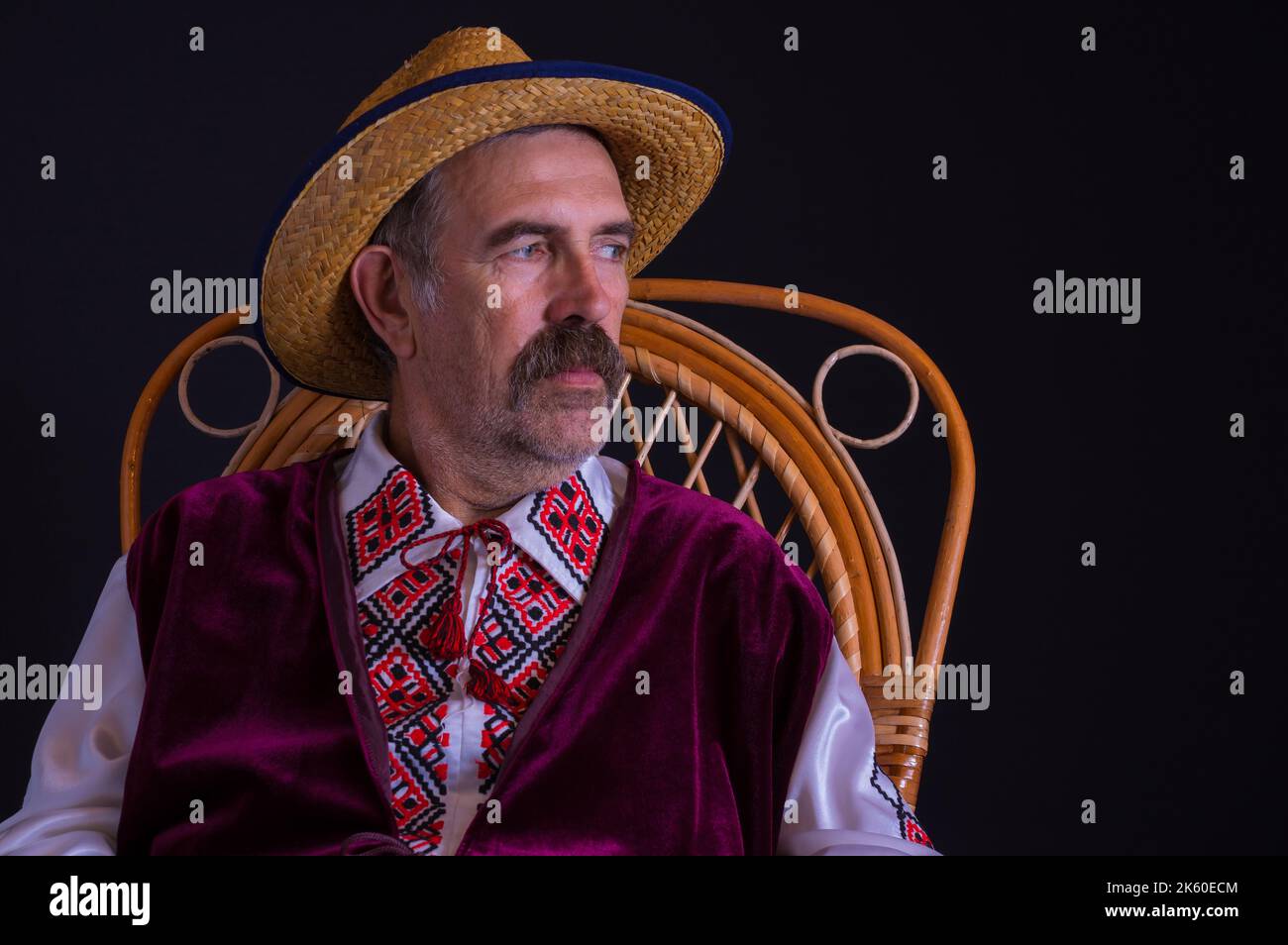 Nice lowkey portrait of Ukrainian elderly country-man sitting in a ...