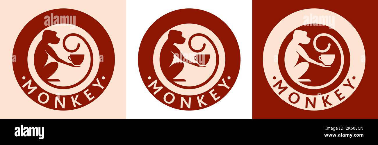 Monkey with a cup of coffee or tea. Logo or badge for coffee shops and ...