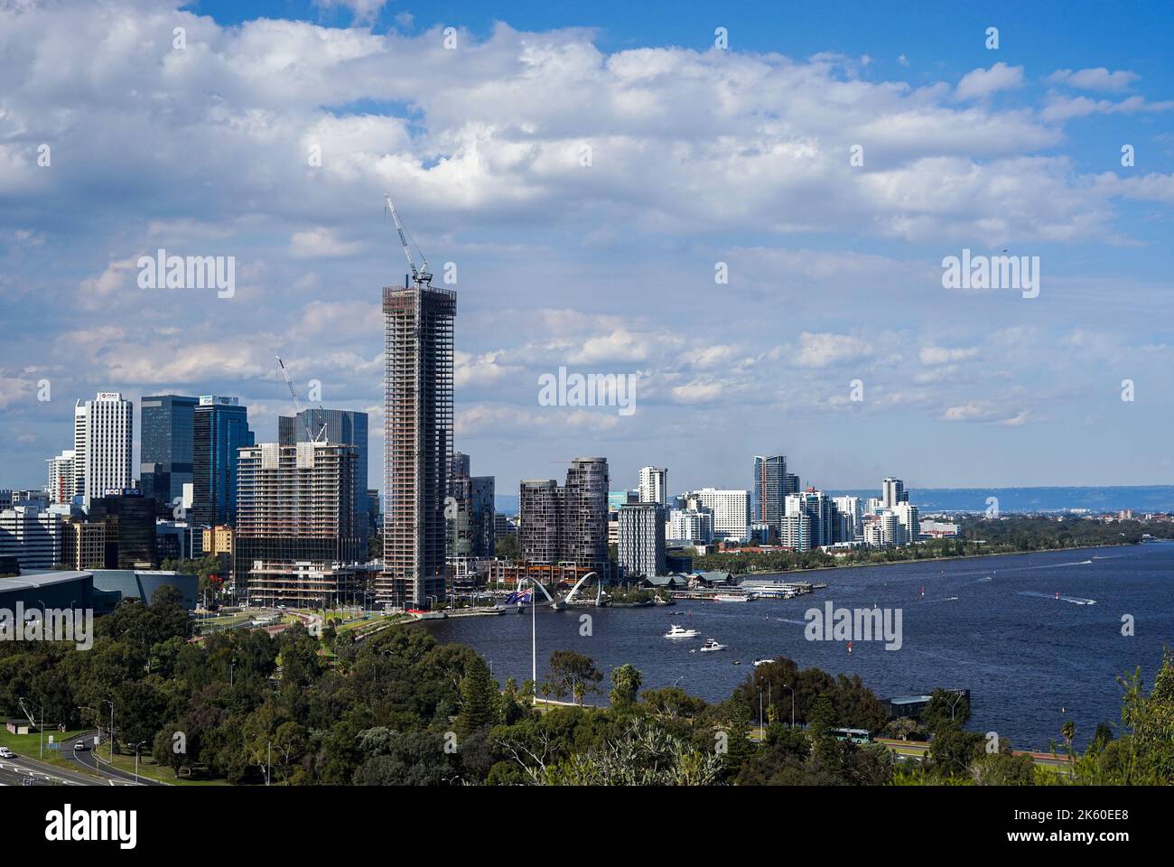 The skyline of Perth in Western Australia with city central business ...