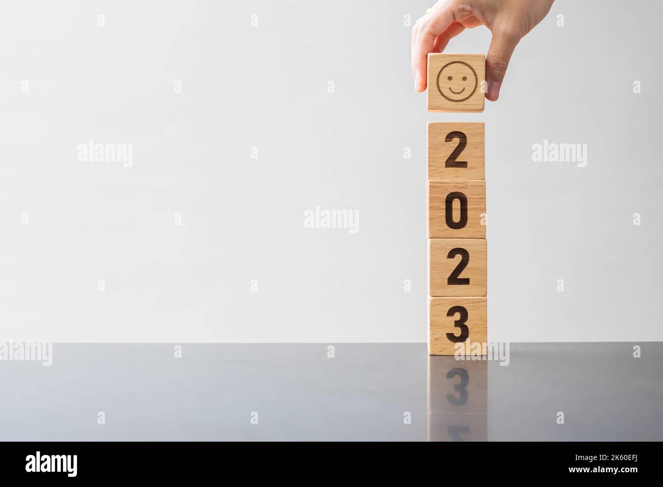 Smile face block with 2023 text. Satisfaction, feedback, Review and New ...