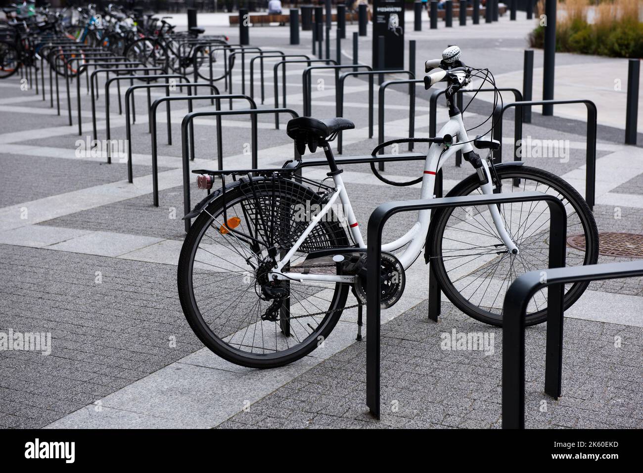 Bicycle parking with metal racks for locking the bike Stock Photo - Alamy
