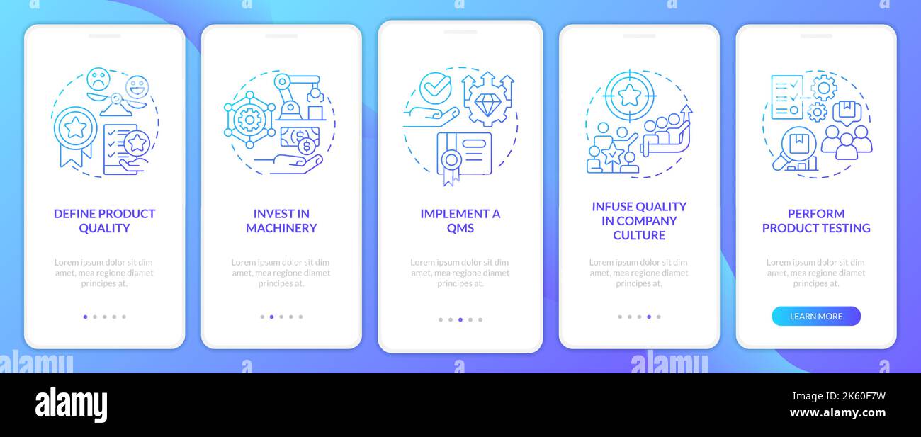 Improving product quality blue gradient onboarding mobile app screen ...