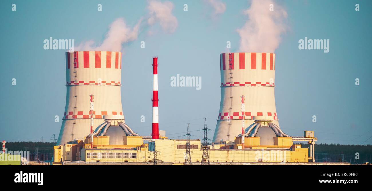 Nuclear power plant. Atomic power station cooling towers Stock Photo ...
