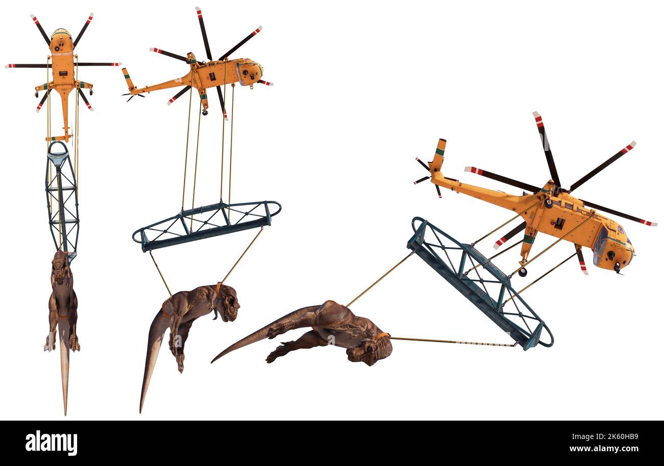 A helicopter moving tyrannosaurus rex, isolated on empty background ...