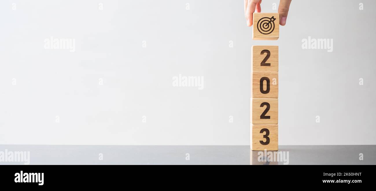 2023 block with dartboard sign. Business Goal, Target, Resolution ...