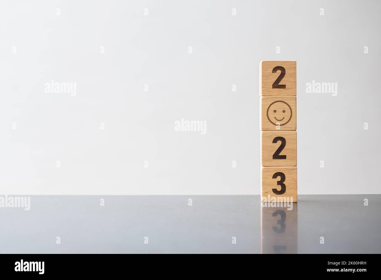 Smile face block with 2023 text. Satisfaction, feedback, Review and New ...